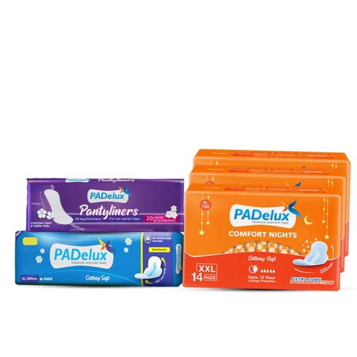 Padelux Combo Pack Of Pantyliners 155Mm + Sanitary Pads Comfort Nights ...