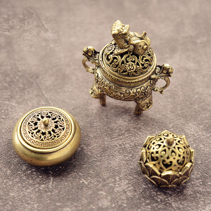 Brass Pocket Lotus Jiuding Incense Burner Hollow Incense Mini Incense ...
