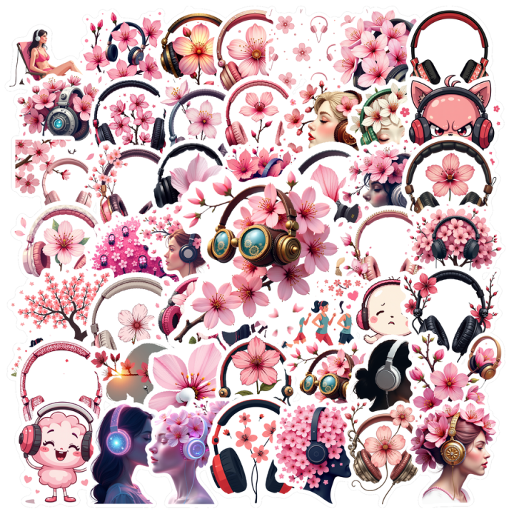 Vinyl Headphone Stickers Multicolored Cherry Blossom Stickers elegant ...