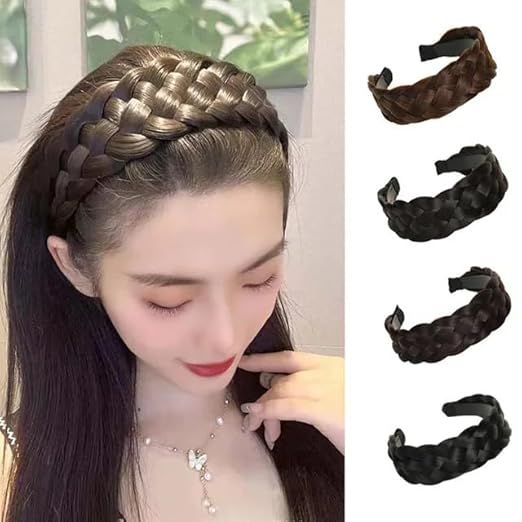 Synthetic Hair Braided Hair Band with Teeth, 4 Plaited Non-Slip ...