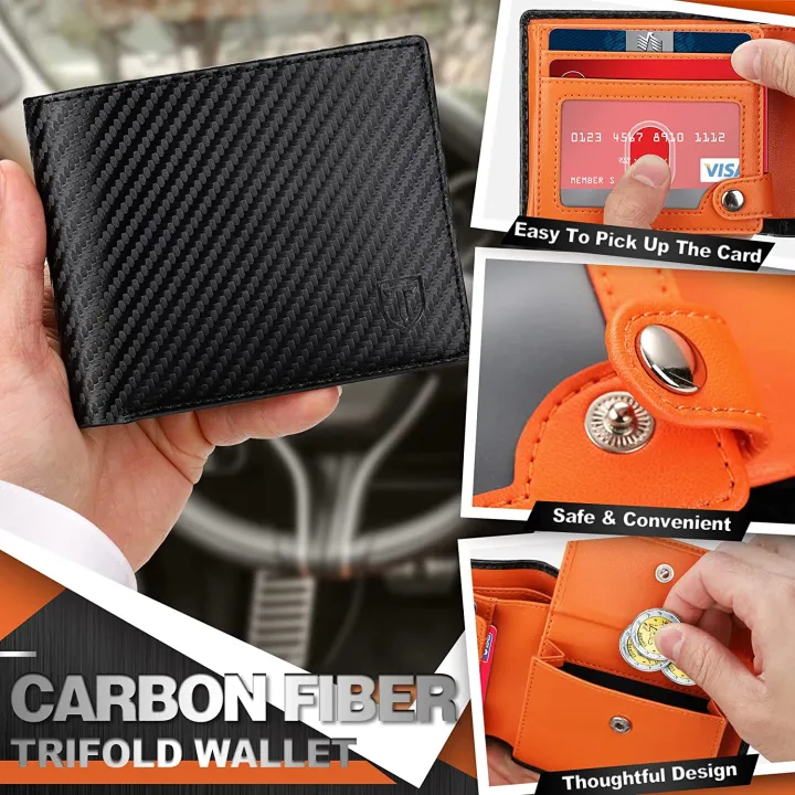 HOT TEEHON Carbon Fiber Leather Wallet Men Fashion Trifold Walle RFID ...