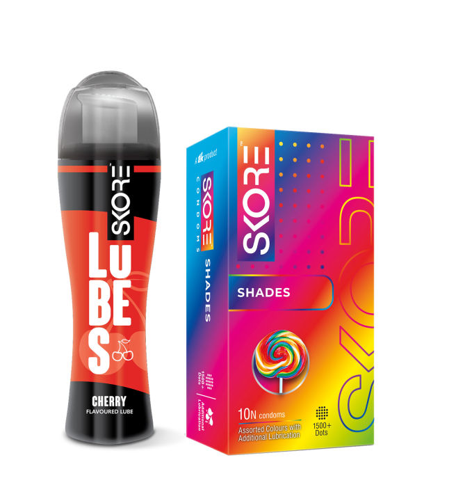 Skore Shades Assorted Colors | Extra Lubrication | Dots | Condom, 10 pieces with Cherry Flavored ...