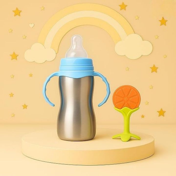 Baby Water & Milk Bottle with Fruit-Shaped Silicone Teether – Safe ...