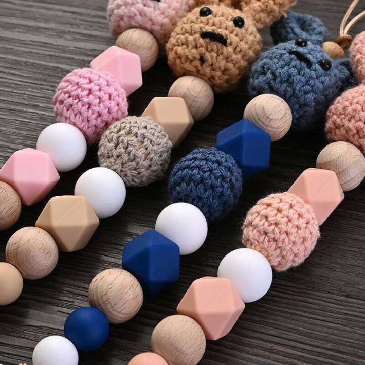New Clip Wooden Crochet Rabbit Teeth Pacifier For Nursing Chewing Toy ...