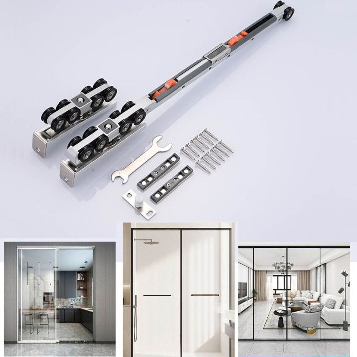 Universal Metal Sliding Door Wheel Wardrobe Buffer Rail Track Full Set ...