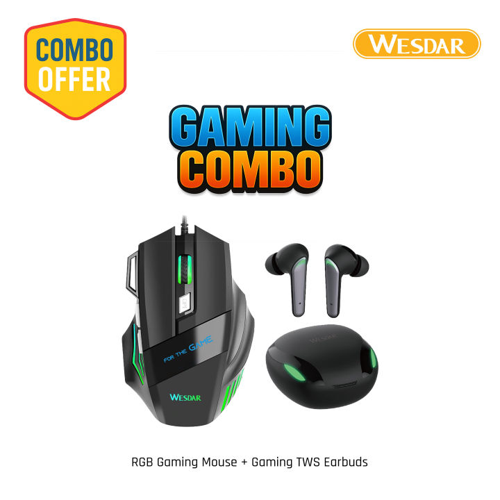 Wesdar Stealth Gaming Combo | X501 Wired RGB Gaming Mouse + TWS128 ...