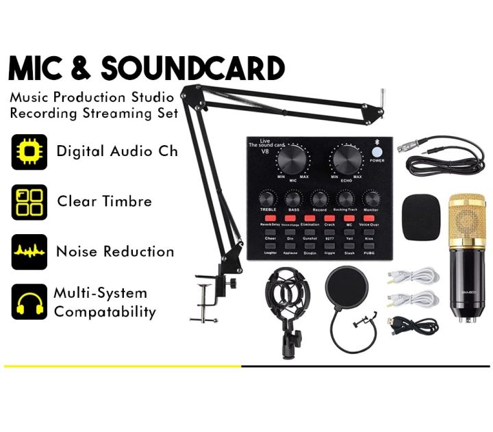 BM-800 Condenser Microphone Set with V8 Sound Card – Ideal for Studio Recording, Streaming ...