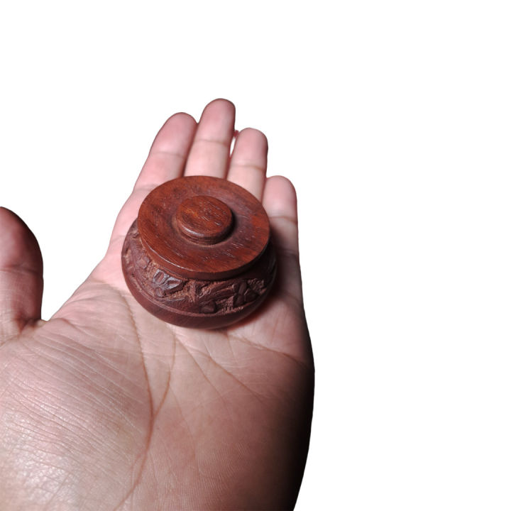 Smallest Sindoor Box Round Wooden Carving 1x2 Inch | Daraz.com.np