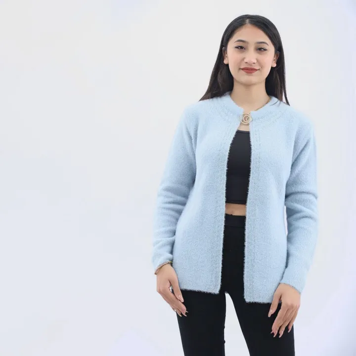Sky Blue Woolen Round Neck Full Sleeve Embroidred Design Sweater For ...