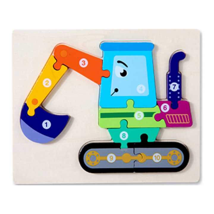 3D Colorful Wooden Excavator Dozer Shaped Puzzle with Numerical Number ...