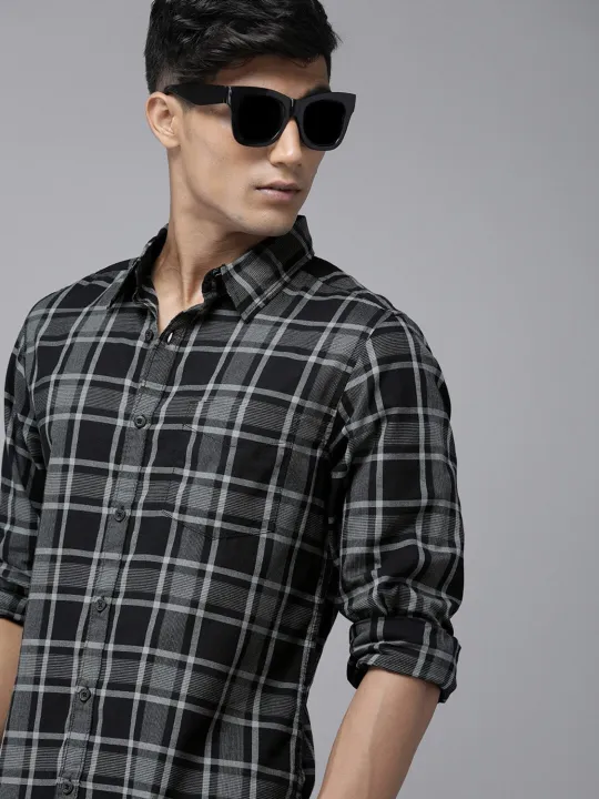 Fabdale Men’s Pure Cotton Black & Grey Checkered Casual Shirt | Classic ...