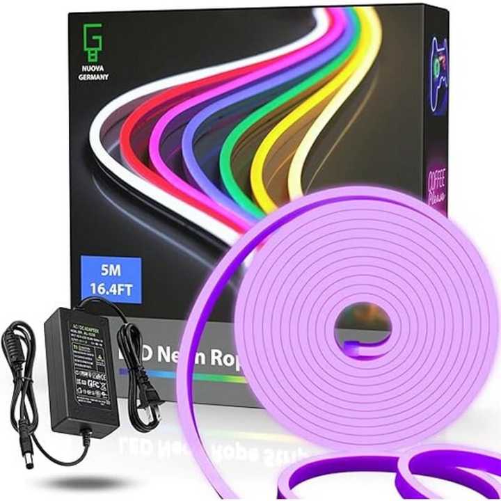 Neon LED Strip Light 16.4ft/5m 12V DC SMD2835 LEDs Waterproof Flexible ...