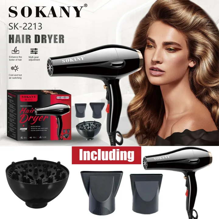 Sokany SK-2213 Professional Hair Dryer | 2600W Hot & Cold Air Hair Dryer with Concentrator ...