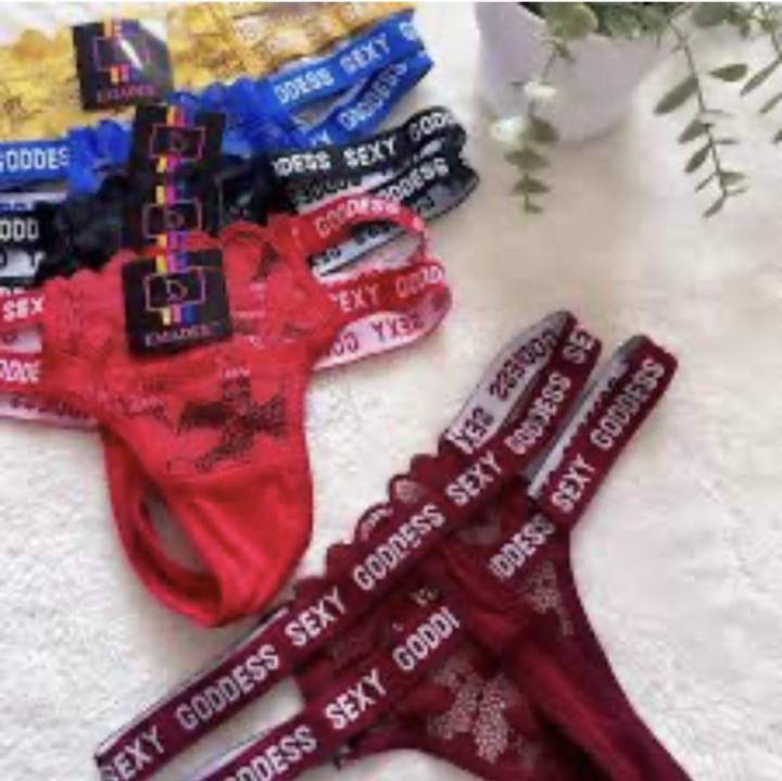 2Pcs Thongs For Women Letter Rhinestones G-String Low-rise Tanga ...