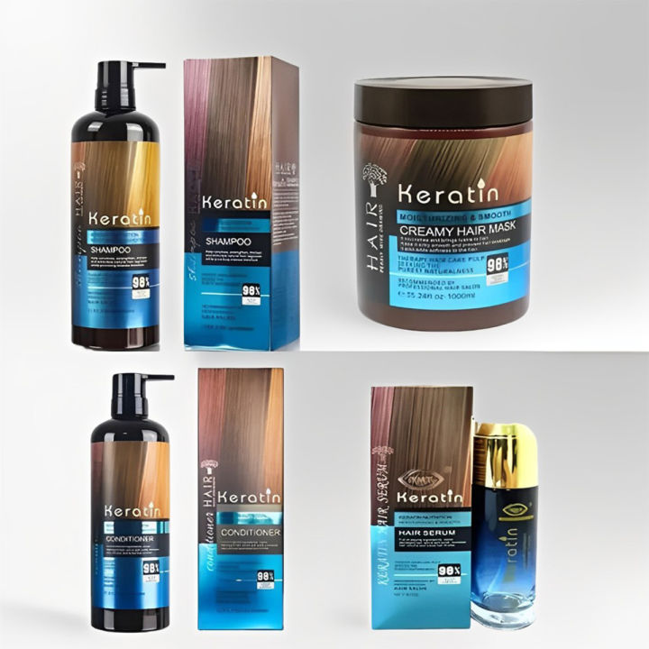Keratin Set of Shampoo, Conditioner, Treatment and Serum Combo Pack ...