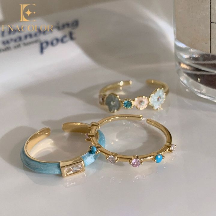 Enacolor 1Pc Enamel Crystal Flower Rings Adjust Crystal Open Rings for ...