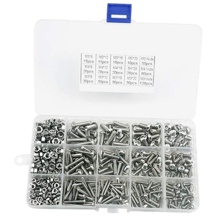 500 Pcs M3 M5 Hex Screw Nut Metric Thread Bolt Assortment Kit Set ...