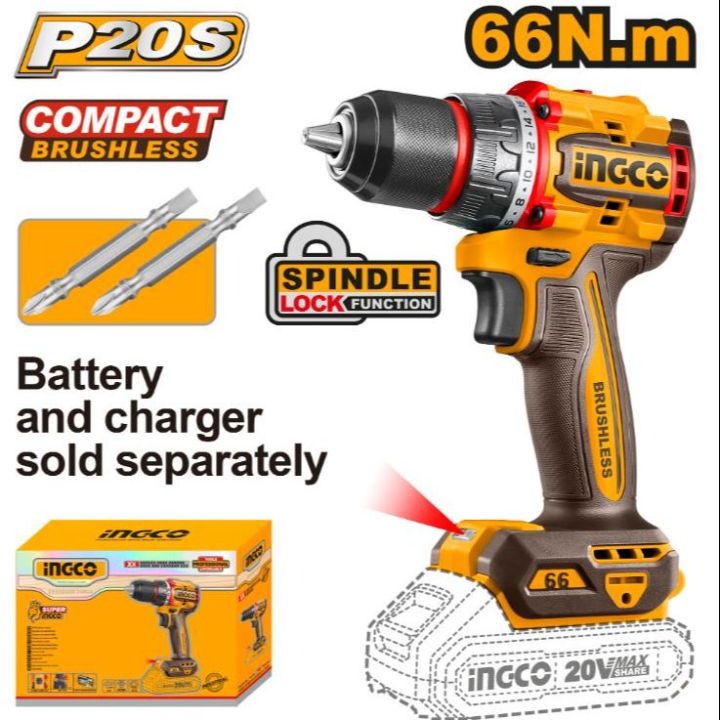 INGCO 66 N.M Compact Brushless Cordless Drill Machine CDLI206681 ...