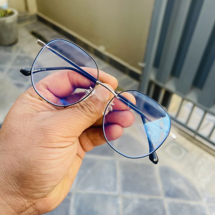 Blue Ray Cut Glass Using Mobile TV And Laptop Silver Black Metal Frame ...