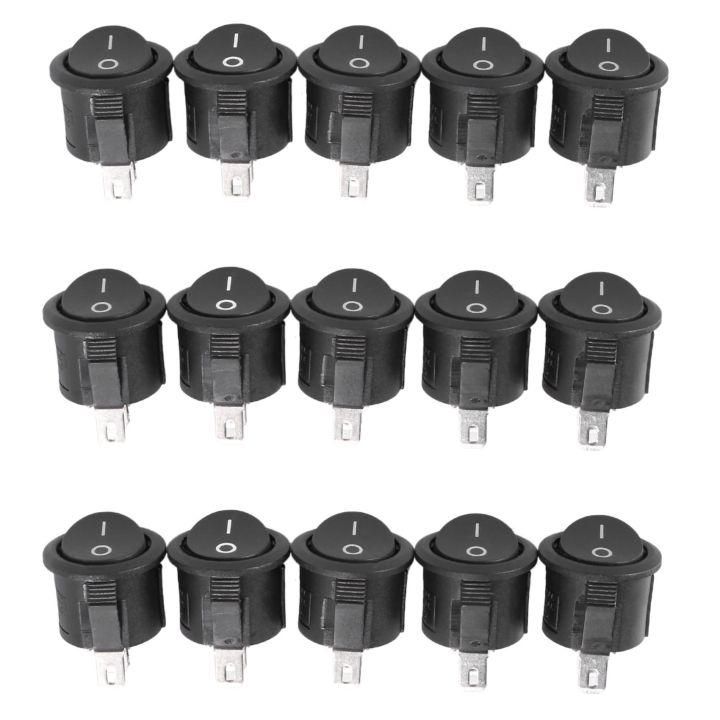 15 Pcs SPST Black Button On/Off Round Rocker Switch AC 6A/125V 3A/250V ...