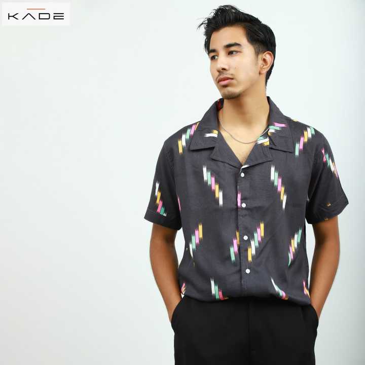 Cotton Mix Kade Printed Cotton Half Sleeves Shirt For Men - Dark Grey ...