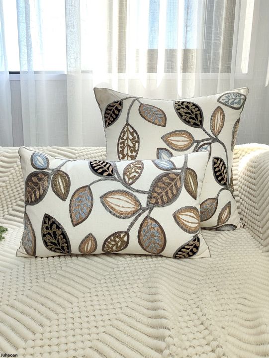 Juhaoan1pc, Leaf Embroidered Decorative Throw Pillow Case, Canvas ...