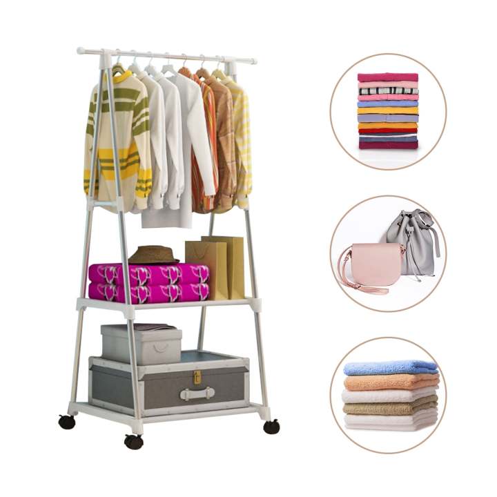 Triangle Simple Clothes Hanger Stand Storage Rack Coat Rack With Wheels ...