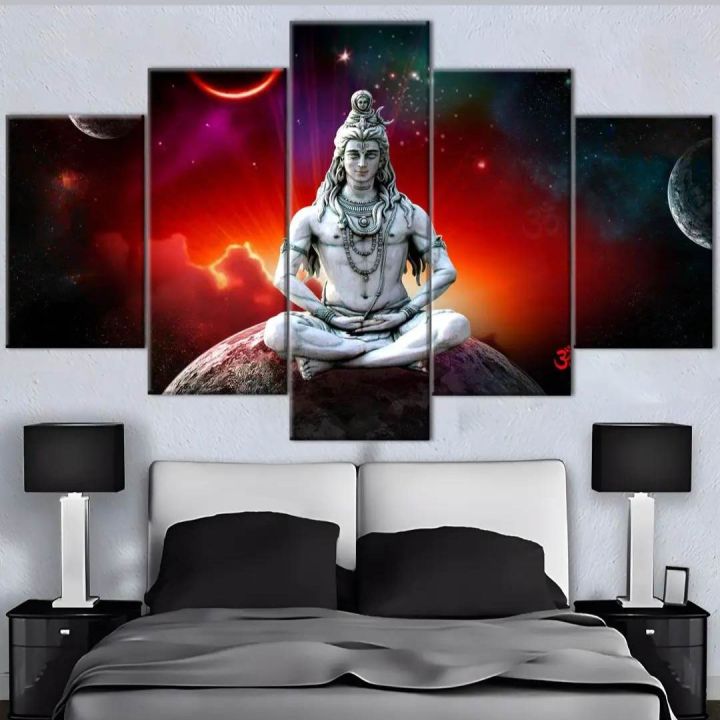 5 Piece Panel Mahadev Wall Hang God Canvas Art With Wooden Back Frame ...
