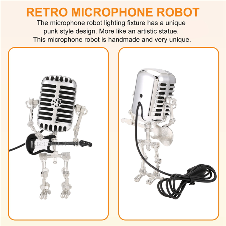 Mic Robot,Retro Style Microphone Robot Table Lamp,Holding Guitare Night ...