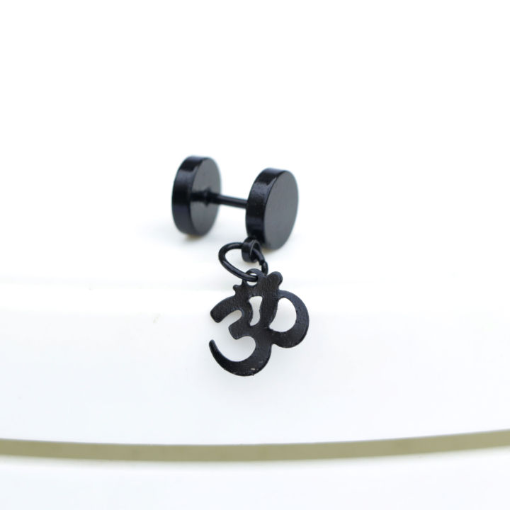 Hindu Om Huggle Stylish Black Top Earrings For Men- Lotus Handicrafts ...