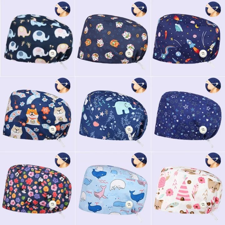 NEW Long Hair Women's Scrub Caps Surgical Cap 100% Cotton Nurse Doctor ...
