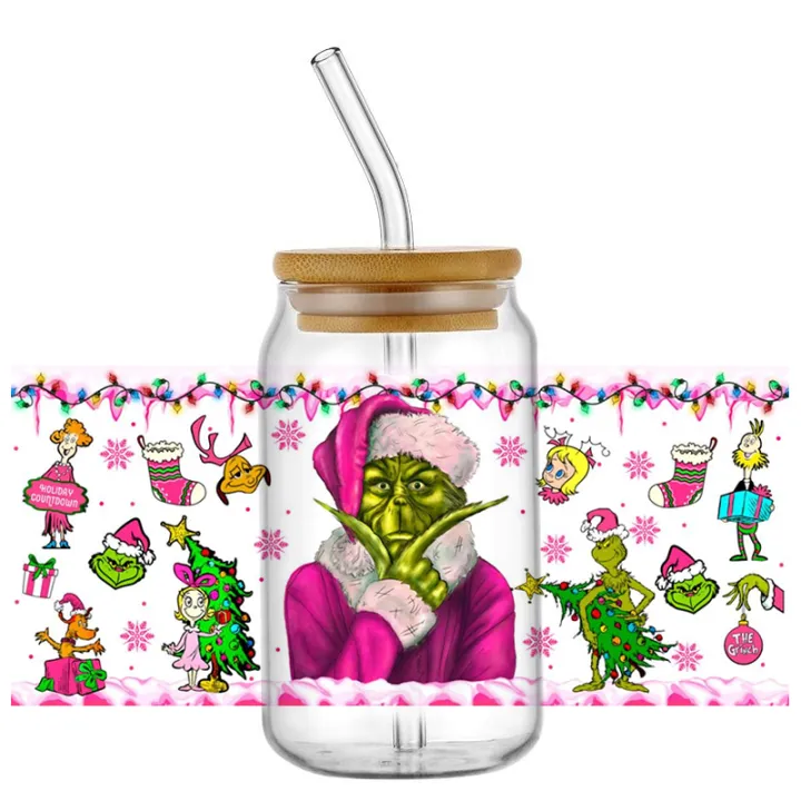 Minoso Cartoon Funny Christmas UV DTF Decal Santa Wrap For 16oz Libbey ...