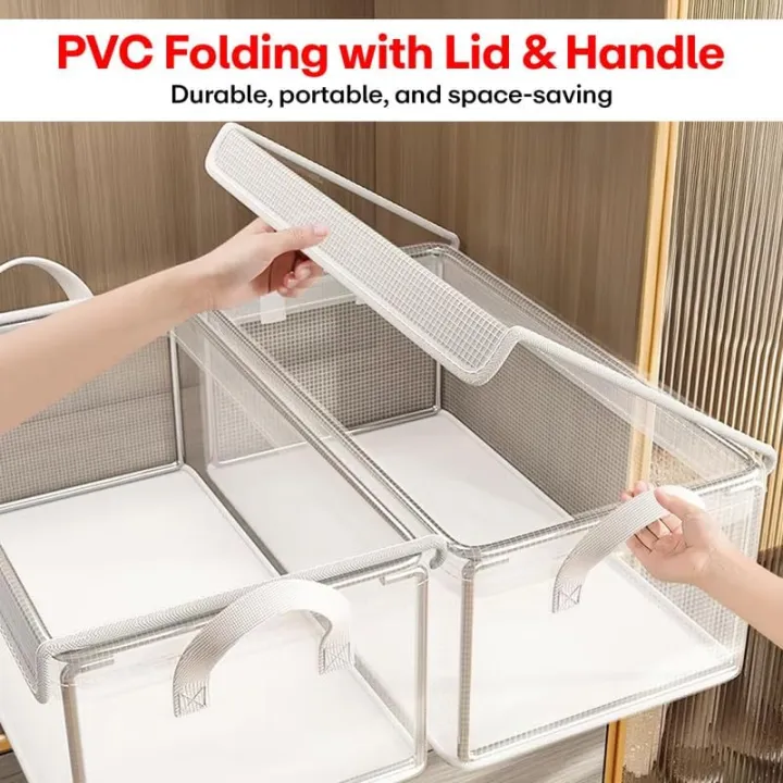 Clear Foldable Clothes Storage Bin with Lid – Stackable PVC Organizer ...