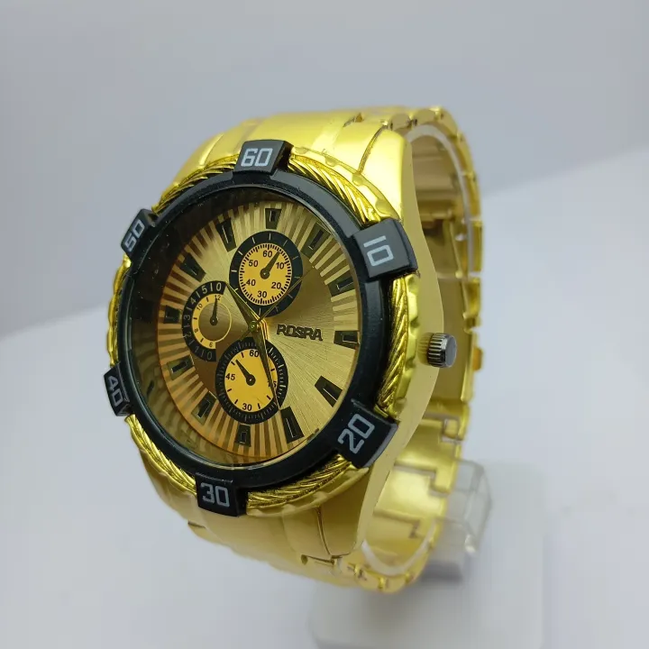 Golden Fashion Watch For Men || Stainless Steel Goldn Chain Gold Round ...