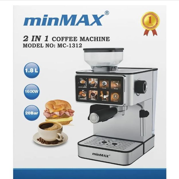 2 in 1 Coffee Machine with Grinder & Milk Frother – 20 Bar, 1.8L ...
