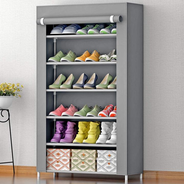 Shoe Cabinet 6 Layer Shoe Rack Organiser(With Cloth) - Multi-Layered ...