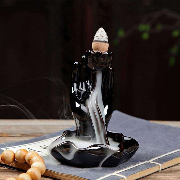 Antique Handcrafted Lotus Hand Smoke Backflow Incense Burner with 10 ...