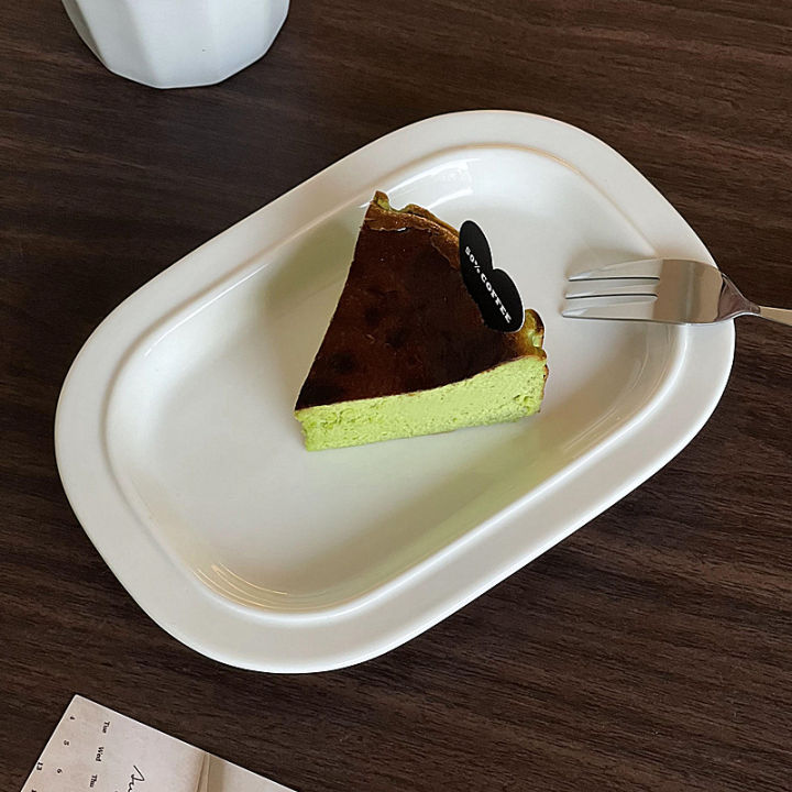 High-end ins convex edge rectangular ceramic plate dessert plate Korean ...