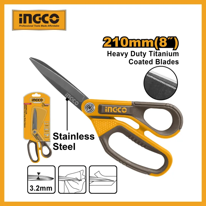 INGCO 8" Rubber grip long-blade scissors For fabric/plastic/cardboard ...