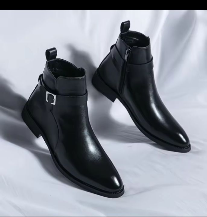 New Zip Black leather Classic Boots For Men | Daraz.com.np