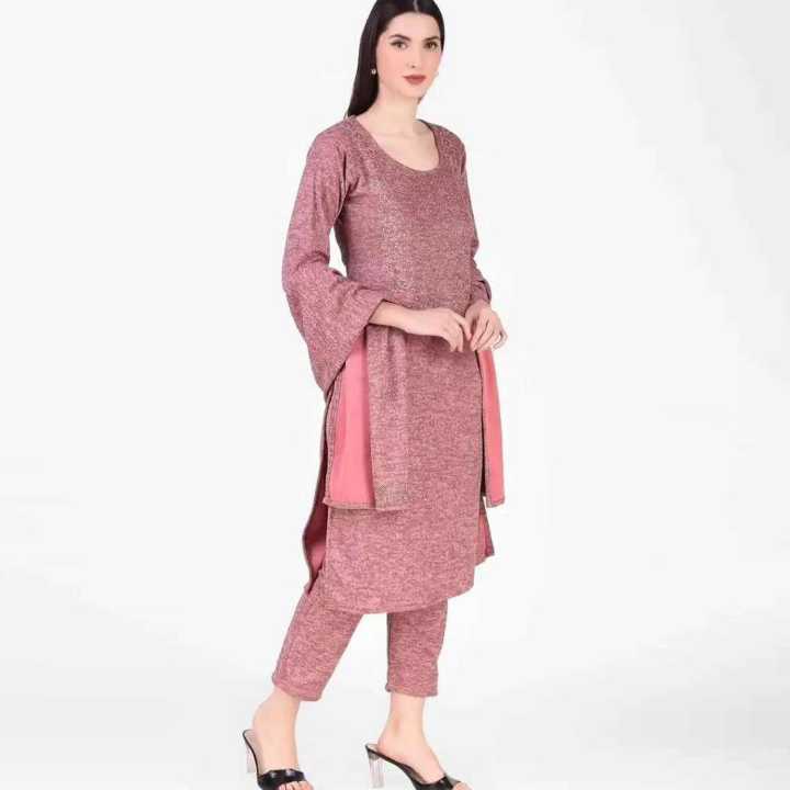 Pink Color Woolen Plain Full Sleeves Round Neck Design Kurtha Surwal ...