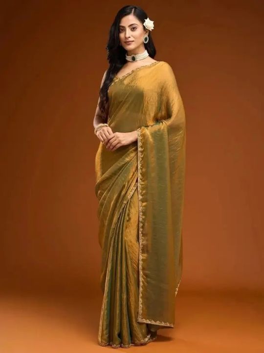 Fendy Silk Saree Viral Bollywood Design Mustard Gold Color with ...