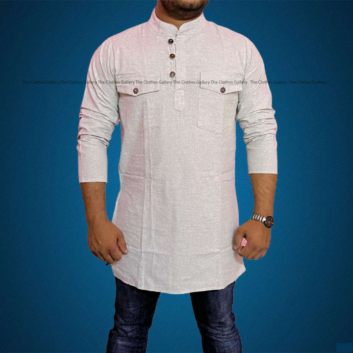Men’s Full Sleeve Soft Cotton Long Kurta With Box Pocket Design | Daraz ...