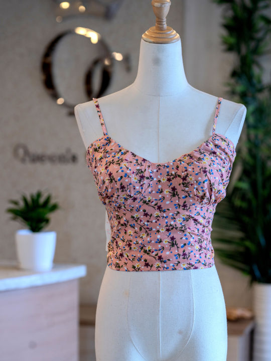 Corset Design Crop Top With String At The Shoulder And Loops To Tie At ...