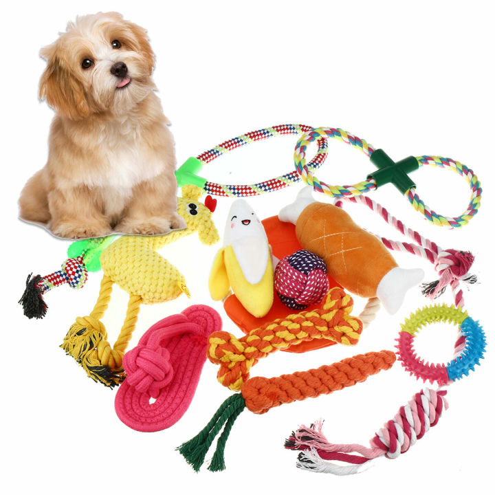 12x Assorted Dog Puppy Pet Toys Ropes Chew Ball Knot Training Play ...