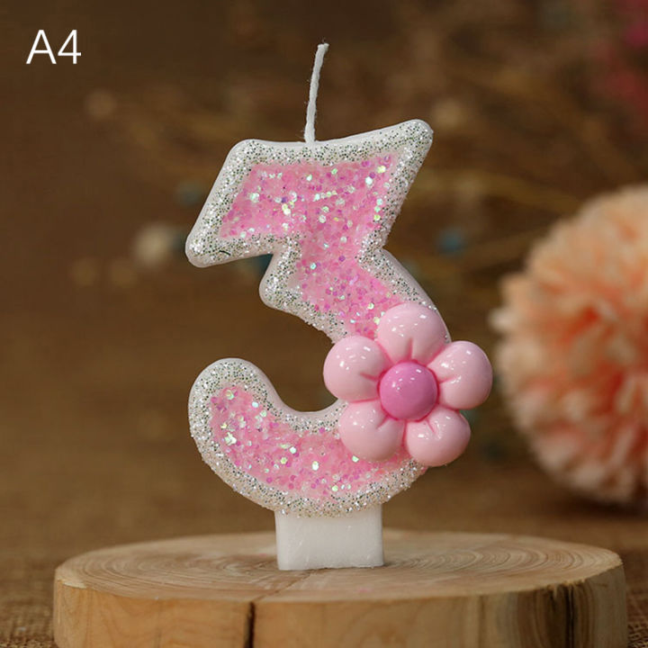 3D Number Cake Decorating Candles Glitter Pink Bow Digital Candles Cake ...