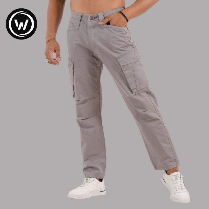 Wraon Grey Solid Premium Cotton Twill Fancy Cargo Box Pant For Men ...