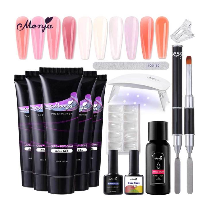 Monja Nail Art UV Quick Extension Nail Kit Glitter Poly UV Builder Gel ...