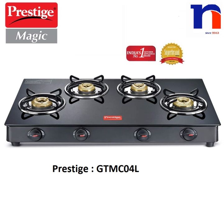 Prestige Magic 4 Burner Gas Stove- GTMC 04 L, Black Colour, Glass ...