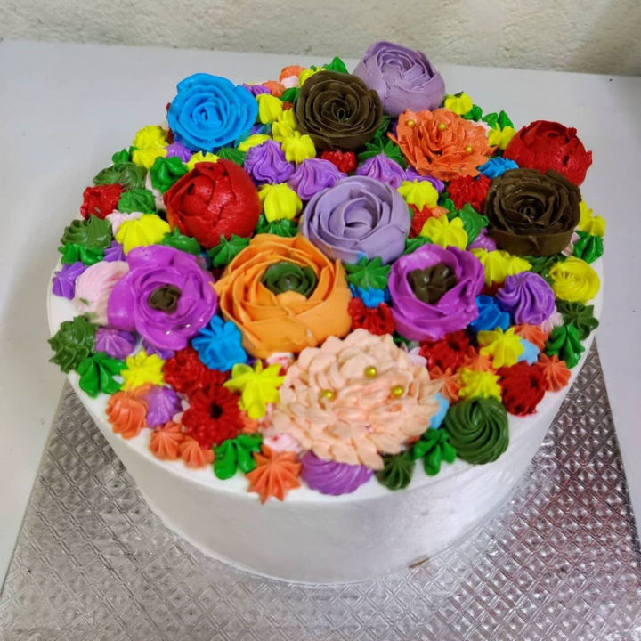 Vanilla Multicolour Floral Theme Cake -1 Pound | Daraz.com.np